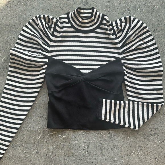 Zara | Tops | Zara Black White Striped Long Sleeve Turtleneck With ...